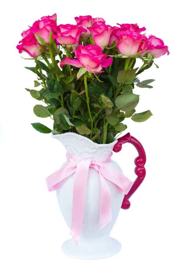 Fresh pink roses in vase stock photo. Image of bloom - 32203328