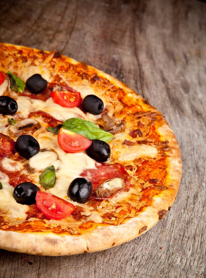 Fresh pizza stock photo. Image of table, tomato, rustic - 27934864