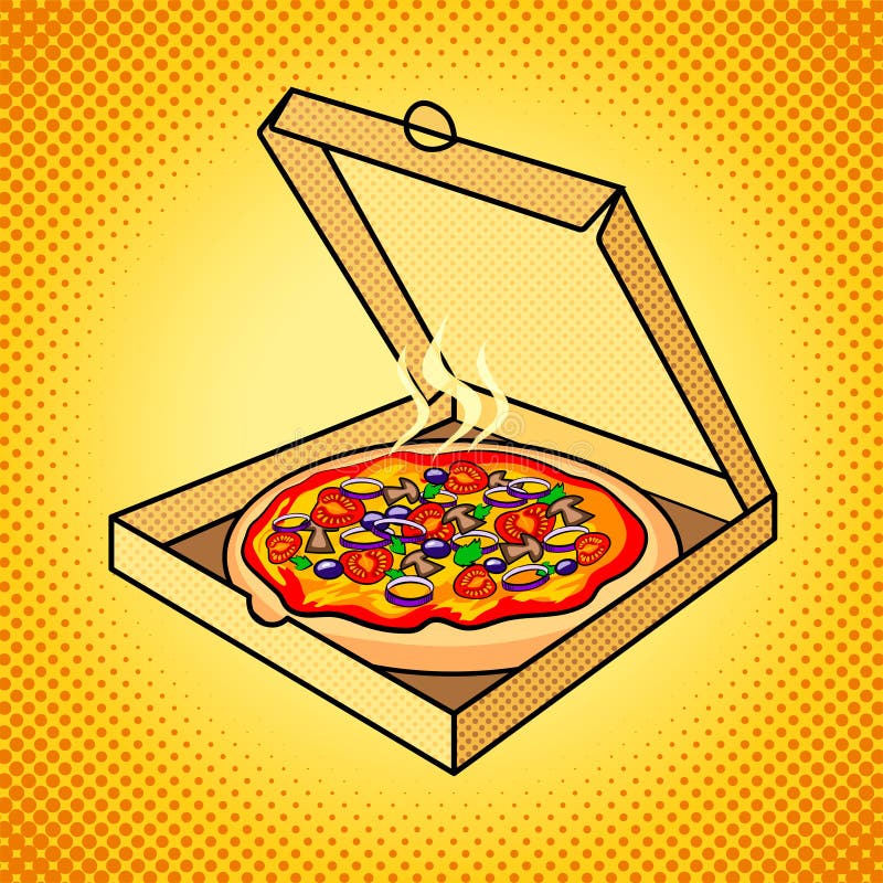 Fresh Pizza in Box Pop Art Vector Illustration Stock Vector ...