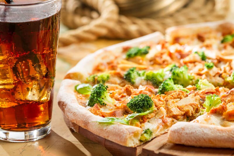 Fresh Pizza And Cold Cola Drink Stock Image - Image of cheese, crust ...