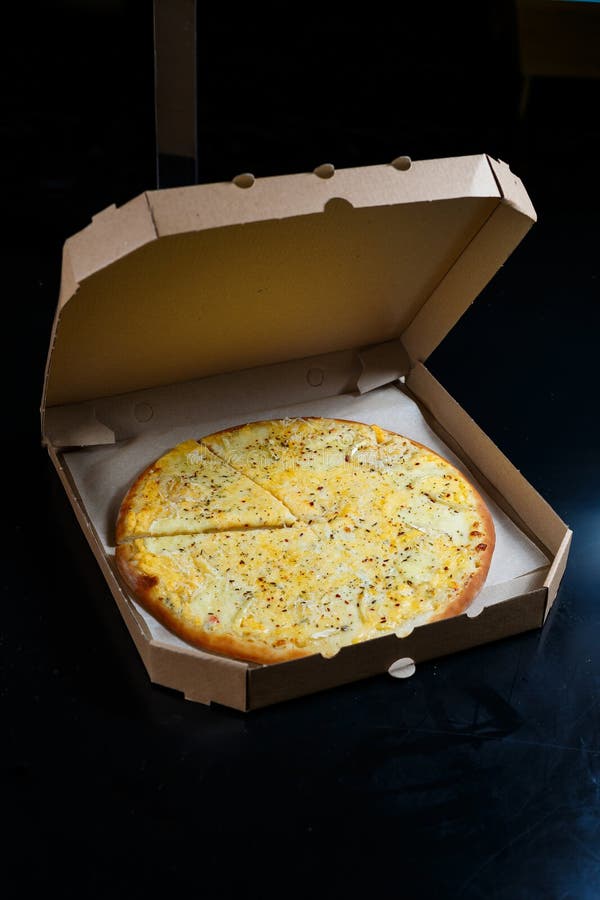 Fresh Pizza with Cheese in a Cardboard Craft Box, Freshly Baked Pizza ...