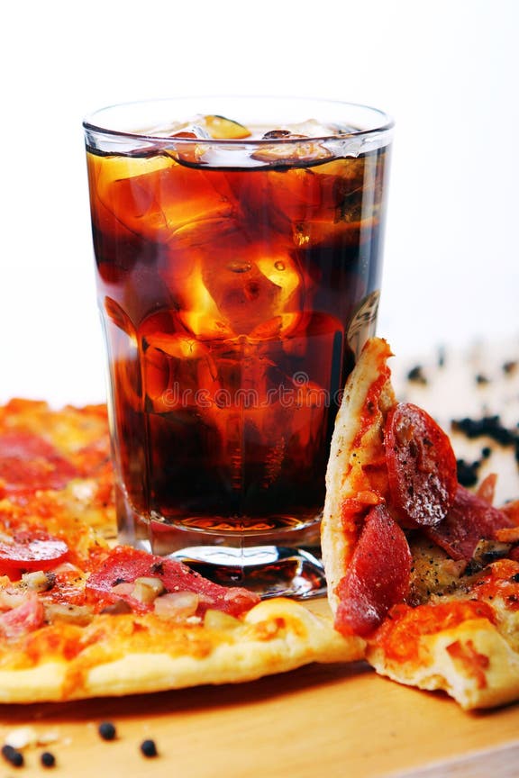 Fresh Pizza and Cold Cola Drink Stock Photo - Image of cola, mozzarella ...