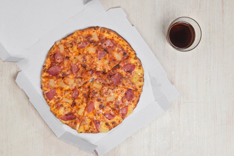 Fresh Pizza with Salami and Mushrooms and Cold Cola Drink, Stock Image ...