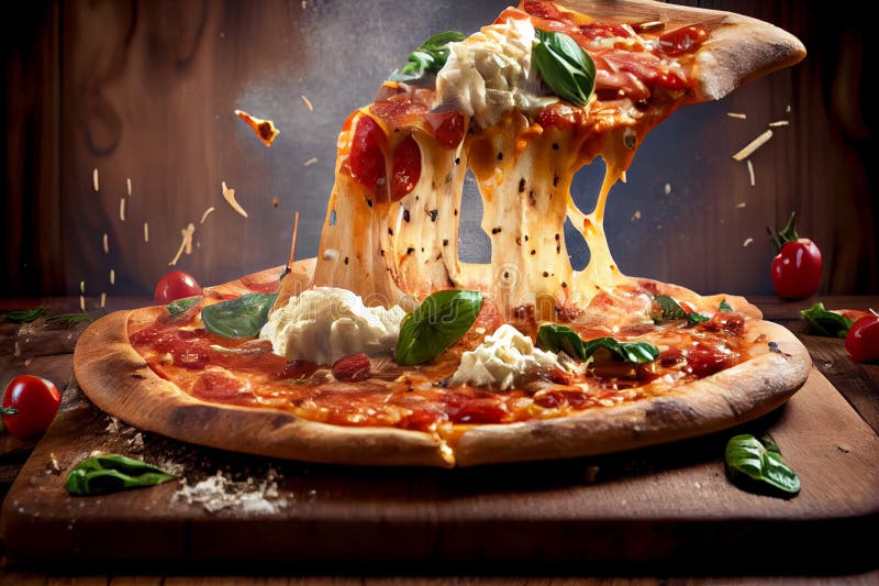 Fresh Pizza Slice Pulled with Cheese, Generative AI Stock Illustration ...