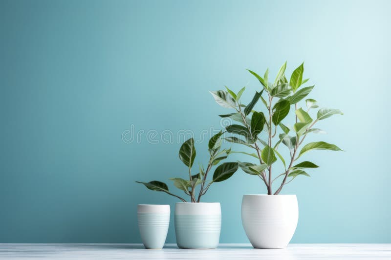 Fresh Plants on a Blue Background Stock Photo - Image of wall, indoor ...