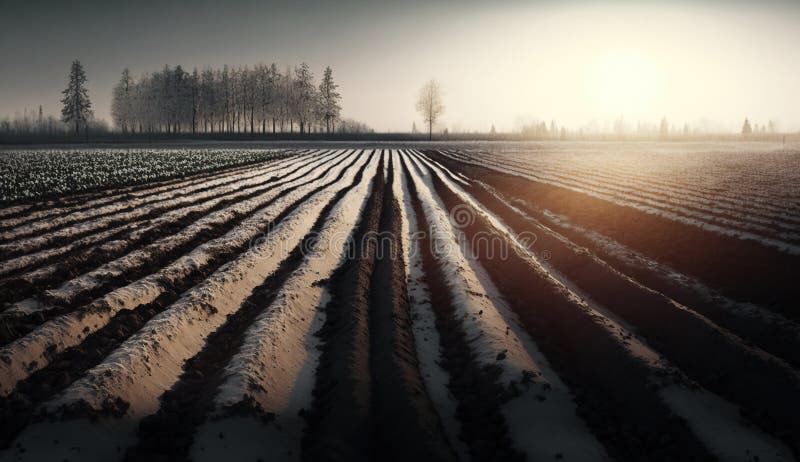 Fresh Plowed Field Land Close-up in the Rays of the Sun. AI Generated ...