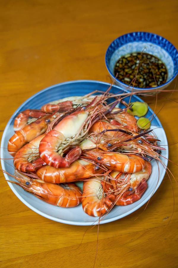 Fresh and Plump Boiled Roche Prawns Stock Image - Image of salt, meal ...
