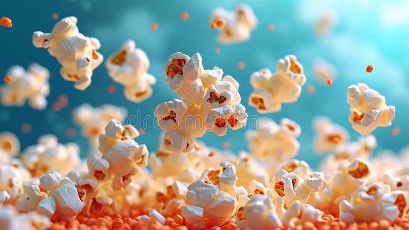 Cinematic Explosion of Popcorns Close Up with a Blue Background Stock ...