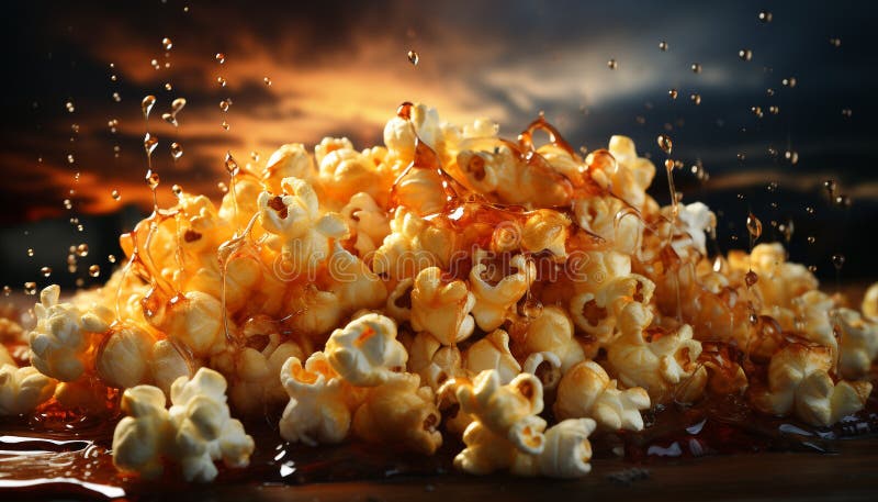 Fresh Popcorn Exploding in the Heat, Glowing Yellow and Delicious ...