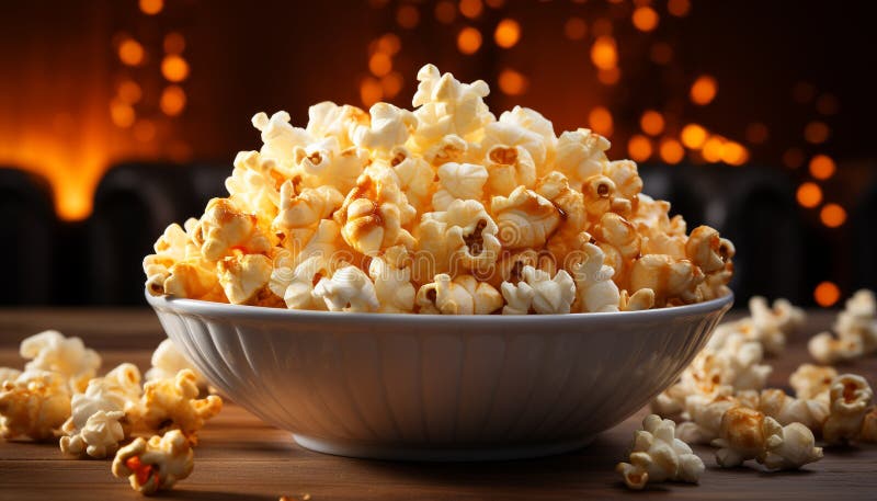 Fresh Popcorn, a Movie Night Indulgence in a Yellow Bowl Generated by ...