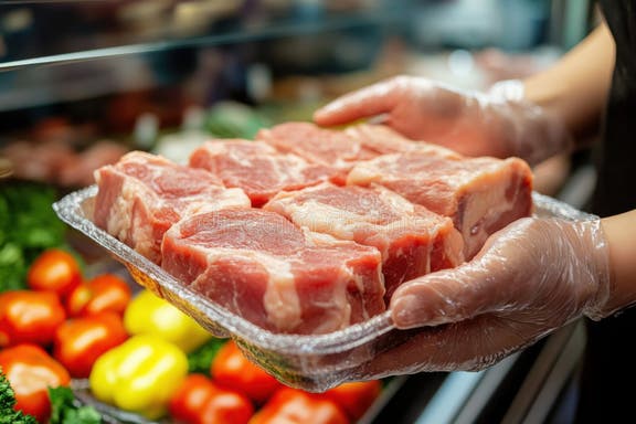 Fresh Pork Display at Market Stock Photo - Image of lettuce, delicious ...