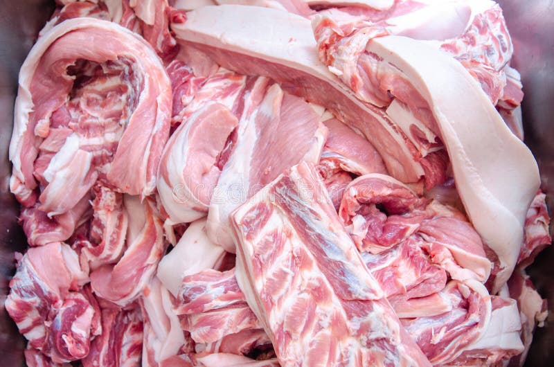 Fresh Pork. Pork Meat in the Cutting Shop Stock Image - Image of meal ...