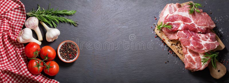 Fresh Pork Meat with Rosemary and Ingredients for Cooking Stock Photo ...