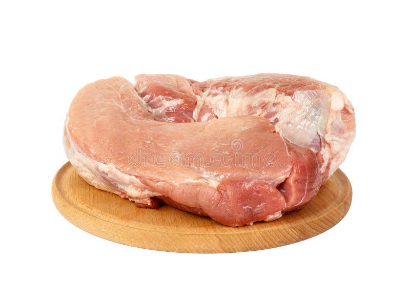Fresh Pork Meat on the Round Board Isolated Over White Background Stock ...