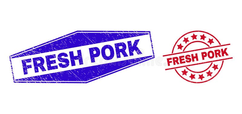 FRESH PORK Rubber Watermarks in Circle and Hexagon Forms Stock Vector ...