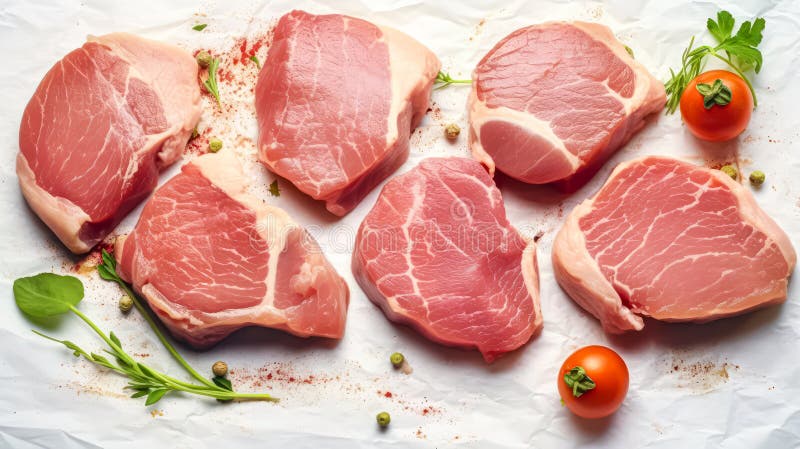 Fresh Possibilities, Raw Pork Steaks Presented on Parchment Stock Image ...