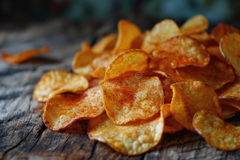 Fresh Potato Chips Scattered on the Table. a Delicious Snack Stock ...