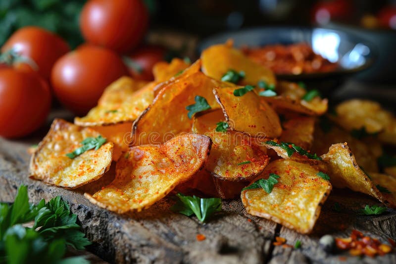 Fresh Potato Chips Scattered on the Table. a Delicious Snack Stock ...