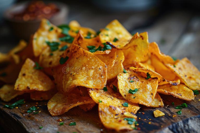 Fresh Potato Chips Scattered on the Table. a Delicious Snack Stock ...