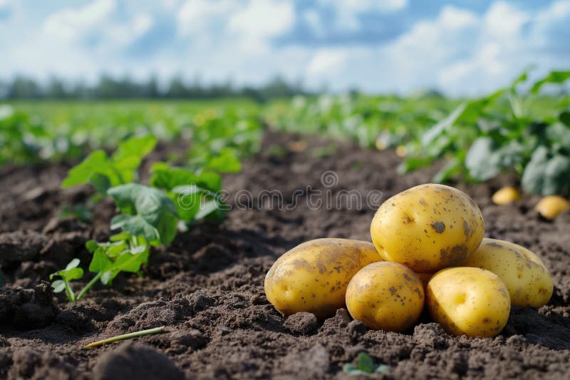 Fresh Potatoes on the Field. Harvest Concept Stock Illustration ...