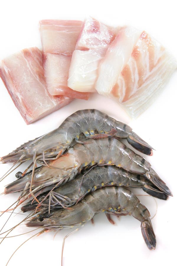 Fresh prawns and fish meat stock photo. Image of good - 7237532