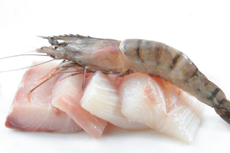 Fresh prawns and fish meat stock photo. Image of good - 7237532