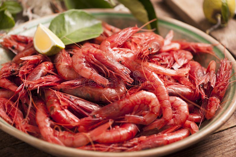 Fresh Red Prawns from Mazara Del Vallo Sicily on Black Background Stock ...