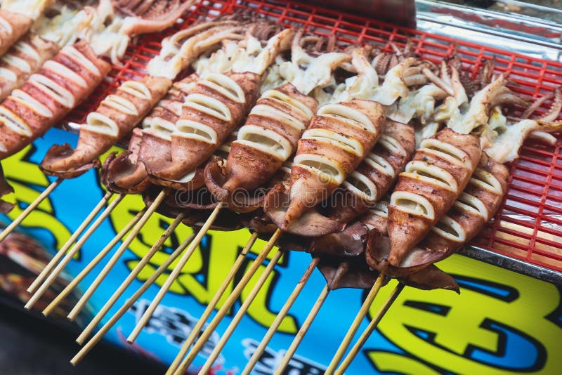 Fresh Prepared Squid at Night Market Stock Photo - Image of healthy ...