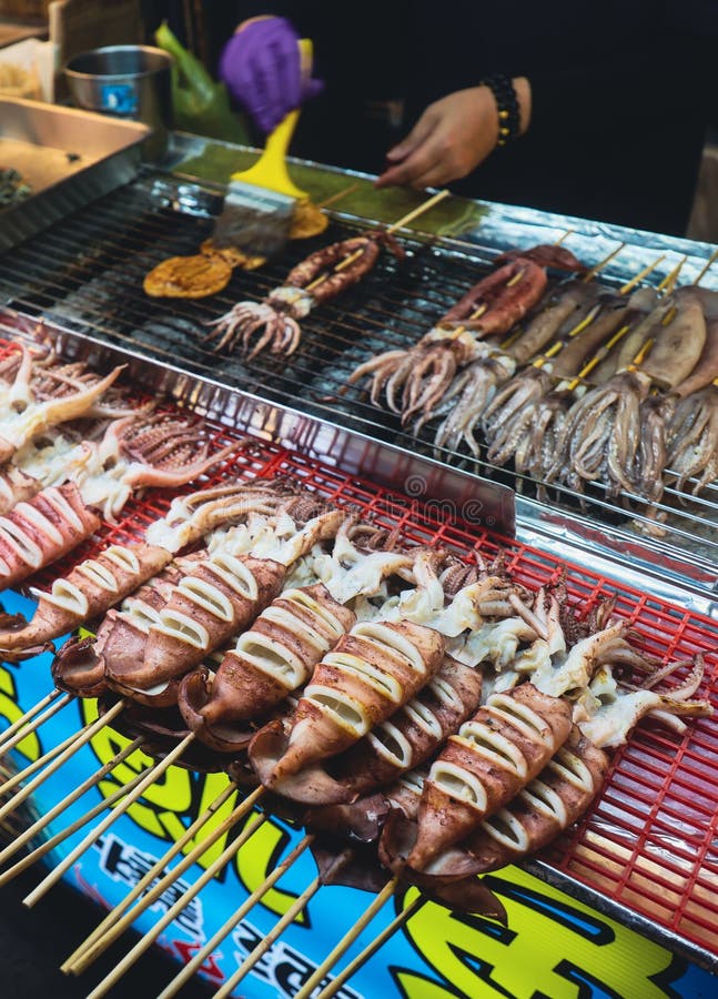 Fresh Prepared Squid at Night Market Editorial Photography - Image of ...