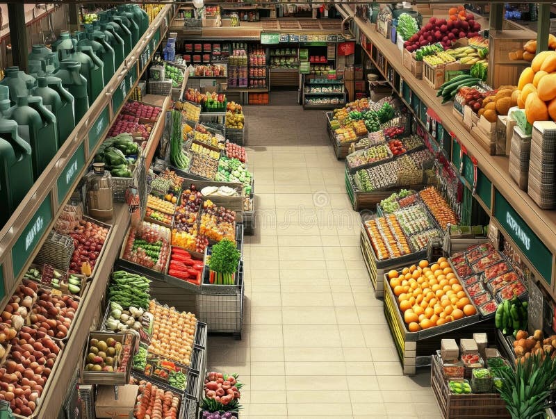 Fresh Produce Aisle in a Grocery Store Stock Illustration ...