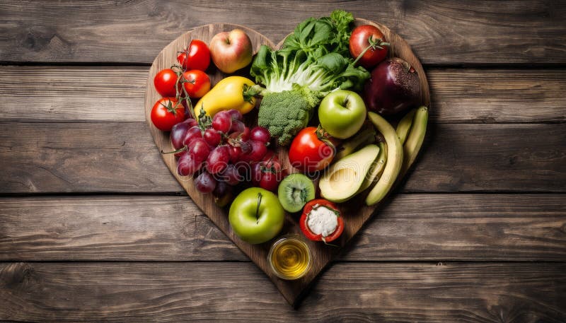 Fresh Produce Arranged in a Heart Shape on a Wooden Surface Stock ...