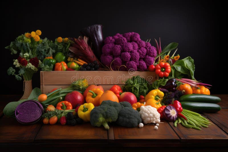 Fresh Produce Arrangement with Pops of Color Stock Illustration ...