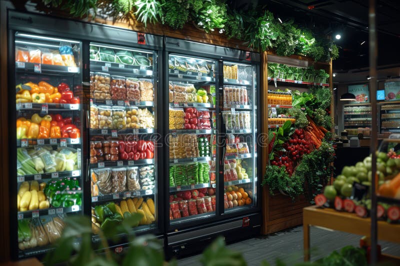 Fresh Produce Display at the Friendly Grocery Store Stock Illustration ...