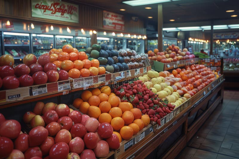 New Fresh Produce Display at the Grocery Store Stock Illustration ...