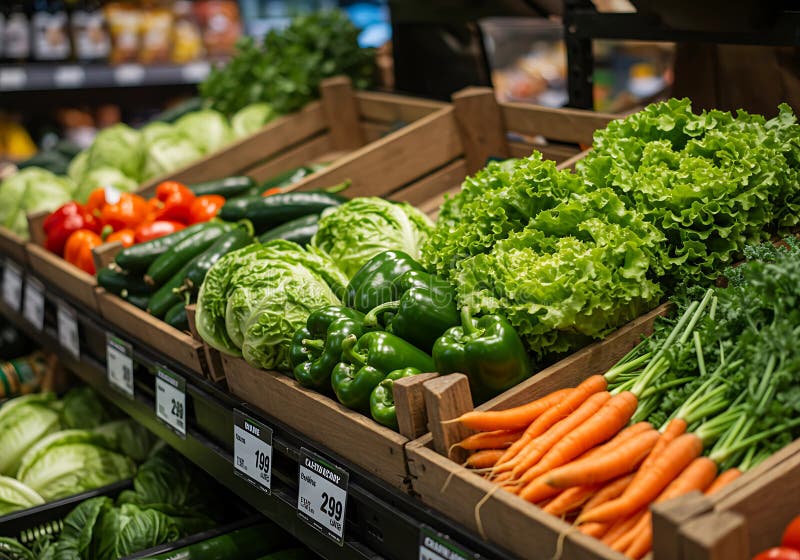 Fresh Produce Market Display Stock Illustration - Illustration of ...