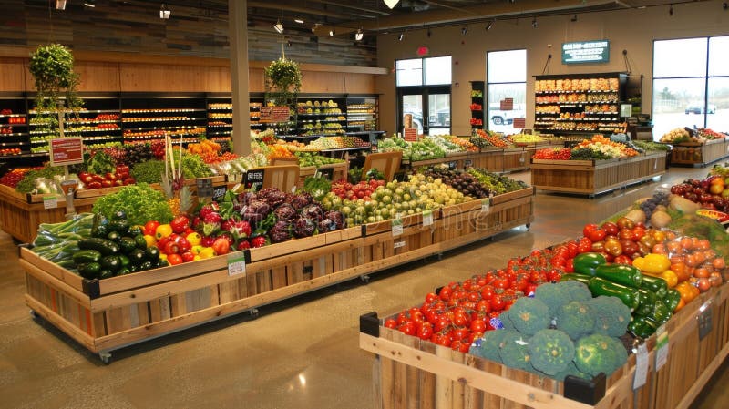 Fresh Produce on Display at a Modern Grocery Store Stock Illustration ...