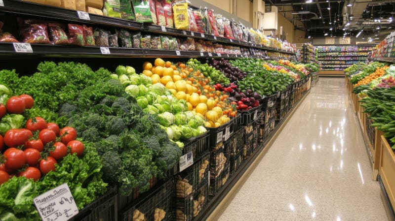Fresh Produce Display in a Well Lit Grocery Store Stock Illustration ...