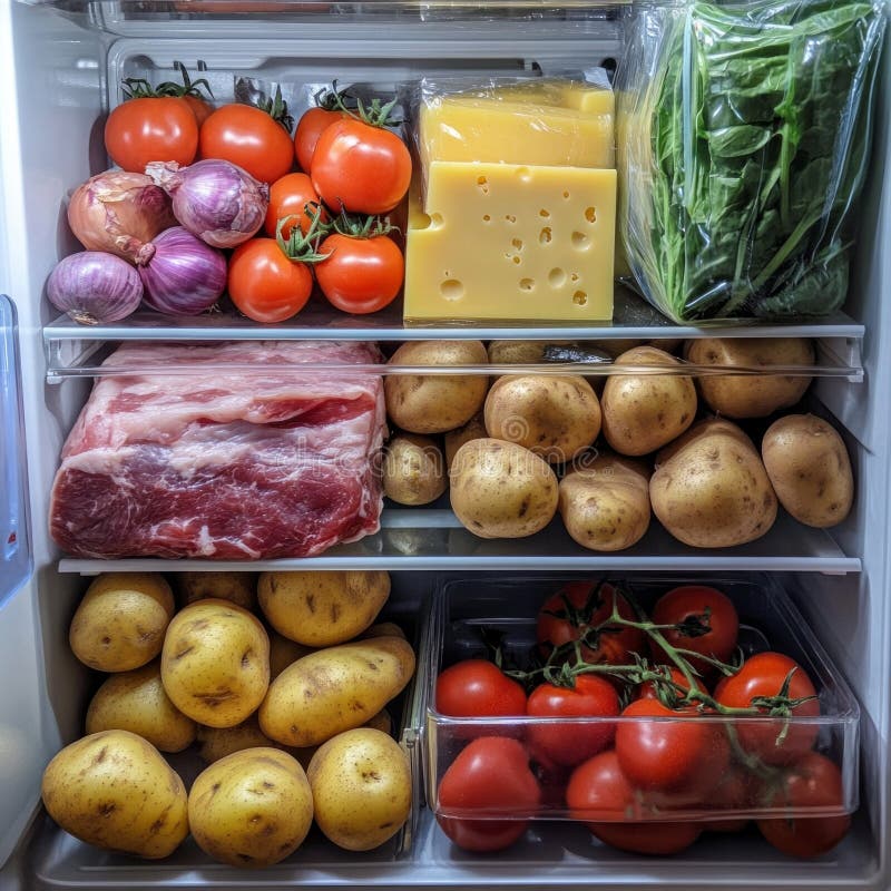 Fresh Produce and Groceries Inside a Well-organized Refrigerator Stock ...