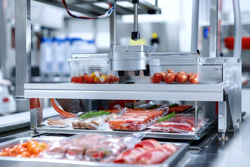 Fresh Produce and Packaged Goods Being Transported on a Moving Conveyor ...