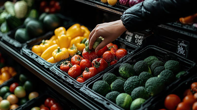 Fresh Produce Selection in a Grocery Store Stock Illustration ...