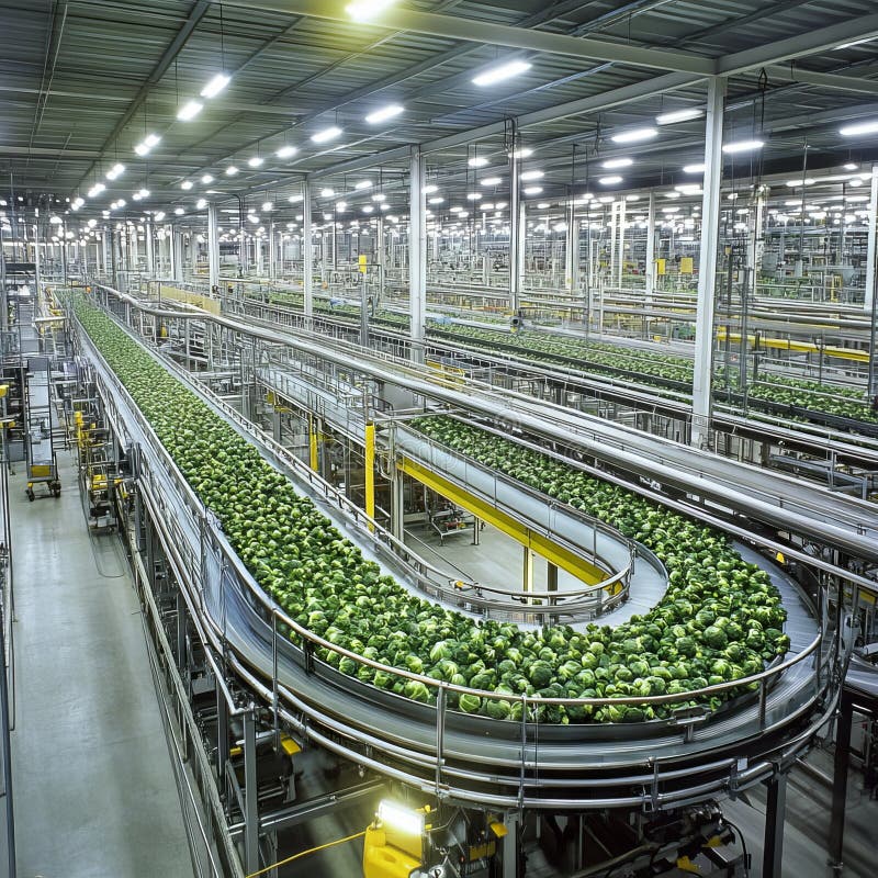 Fresh Produce is Transported on a Conveyor Belt within a Contemporary ...