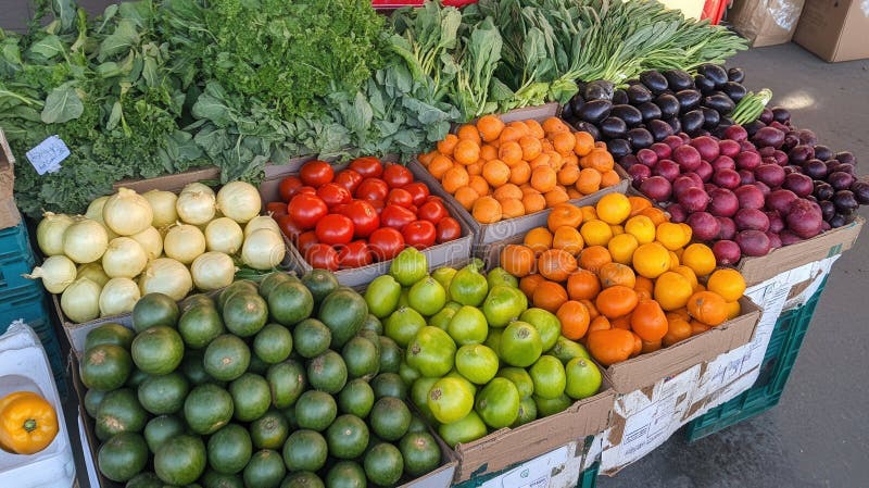 Fresh Produce Variety of Fruits and Vegetables Stock Illustration ...