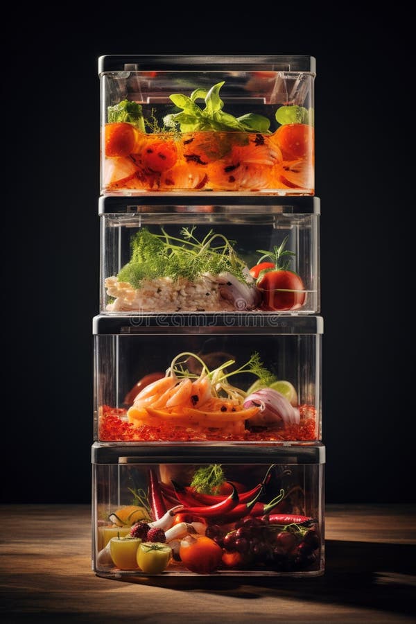 Fresh Products in Transparent Boxes for Food. Stock Photo - Image of ...