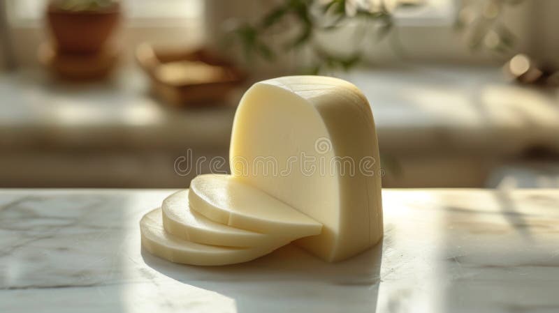 Fresh Provolone Cheese on a Clean Kitchen Counter at Sunset Stock Photo ...