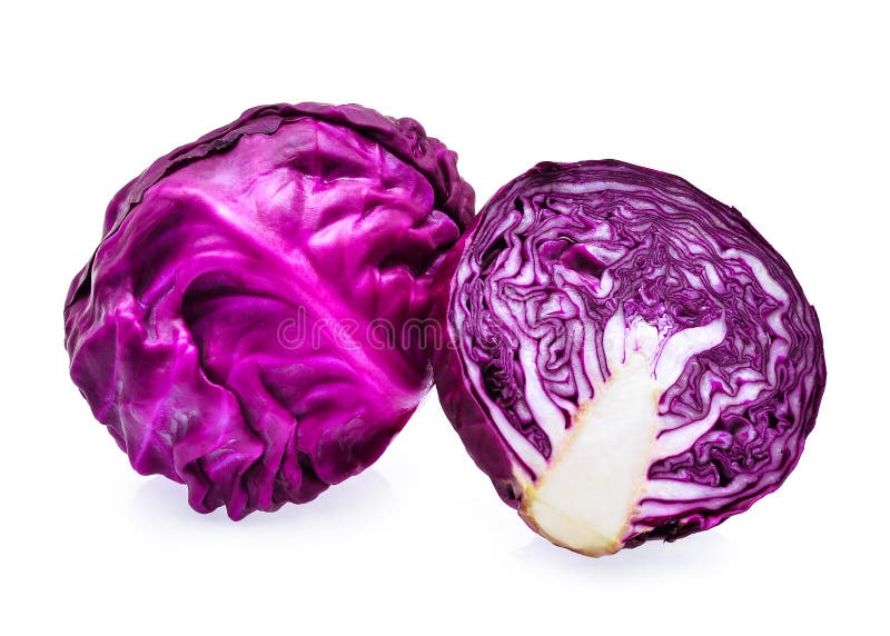 Fresh Purple Cabbage with Slice Isolated on White Background Stock ...