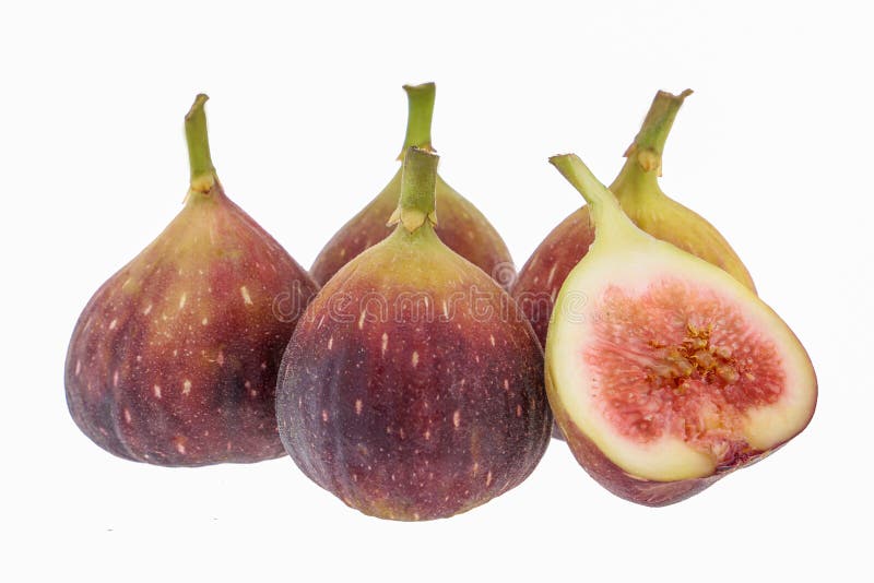 Fresh Purple Fig Fruit and Slices with Leaf Isolated on White ...
