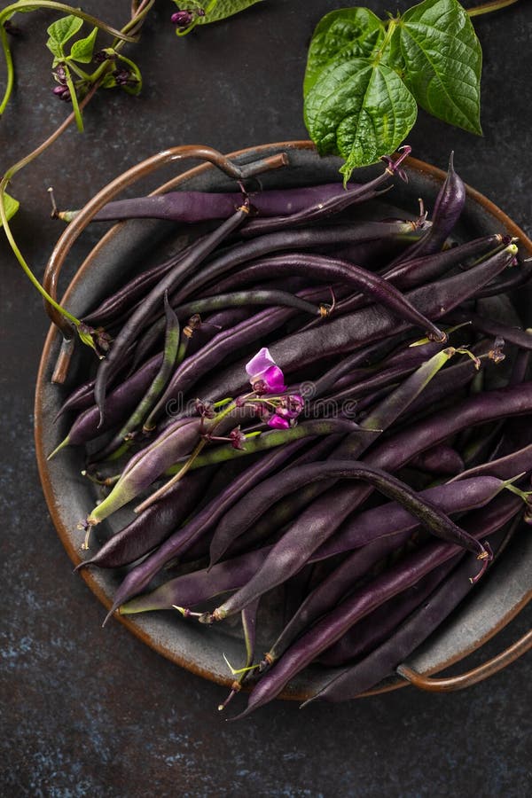 Fresh Purple String Beans on a Black Table, Clean Eating, Selective ...