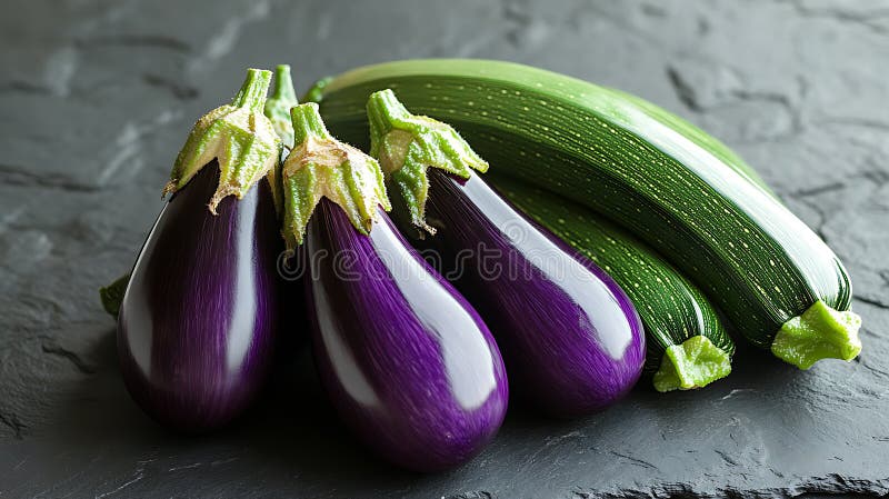 Fresh Purple Zucchini on Black Stone Background Stock Illustration ...