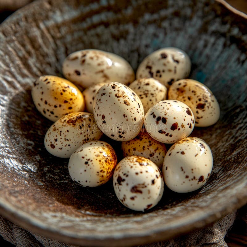 Fresh Quail Eggs Arranged Beautifully in a Rustic Bowl. Each Egg Has ...