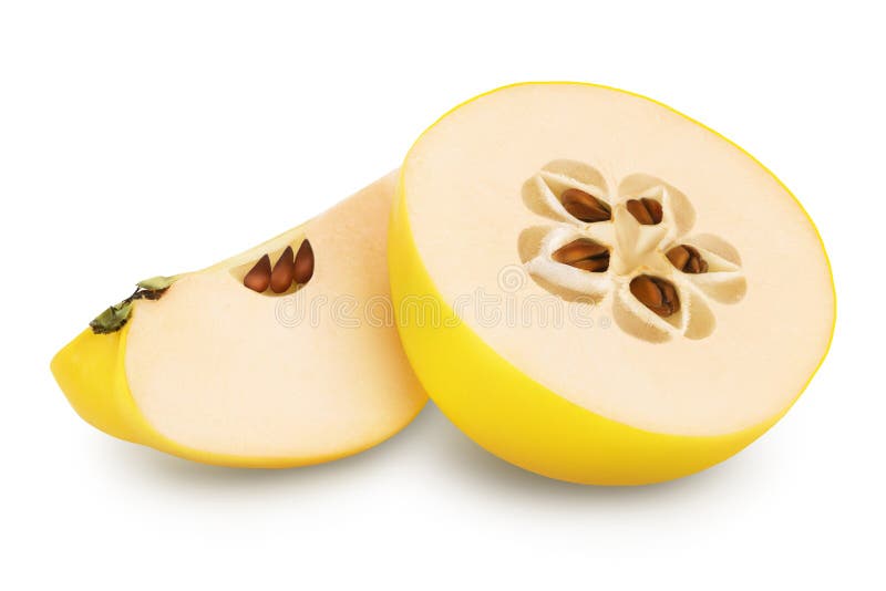 Fresh Quince with Half and Slices Isolated on the White Background with ...